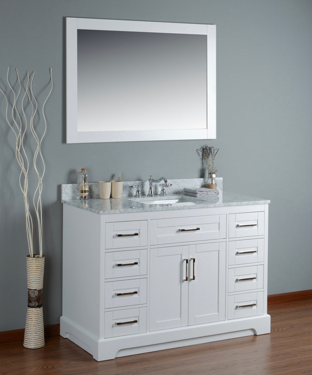 Rubeza 48" Riley Vanity Unit , Carrara Marble Top - White & Chrome – RUBEZA